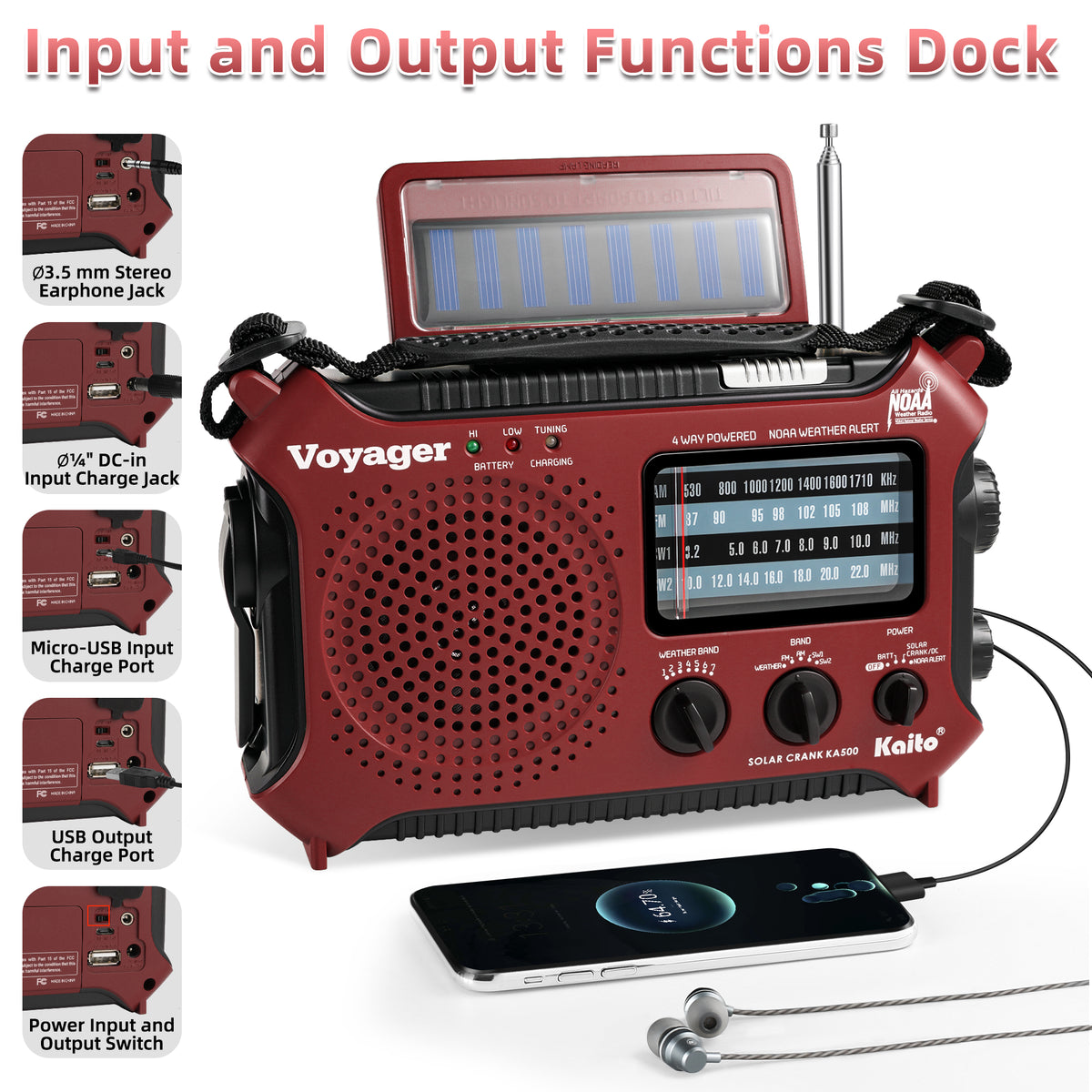 Kaito KA500 AM FM Shortwave Solar Crank Emergency Weather Alert Radio ...