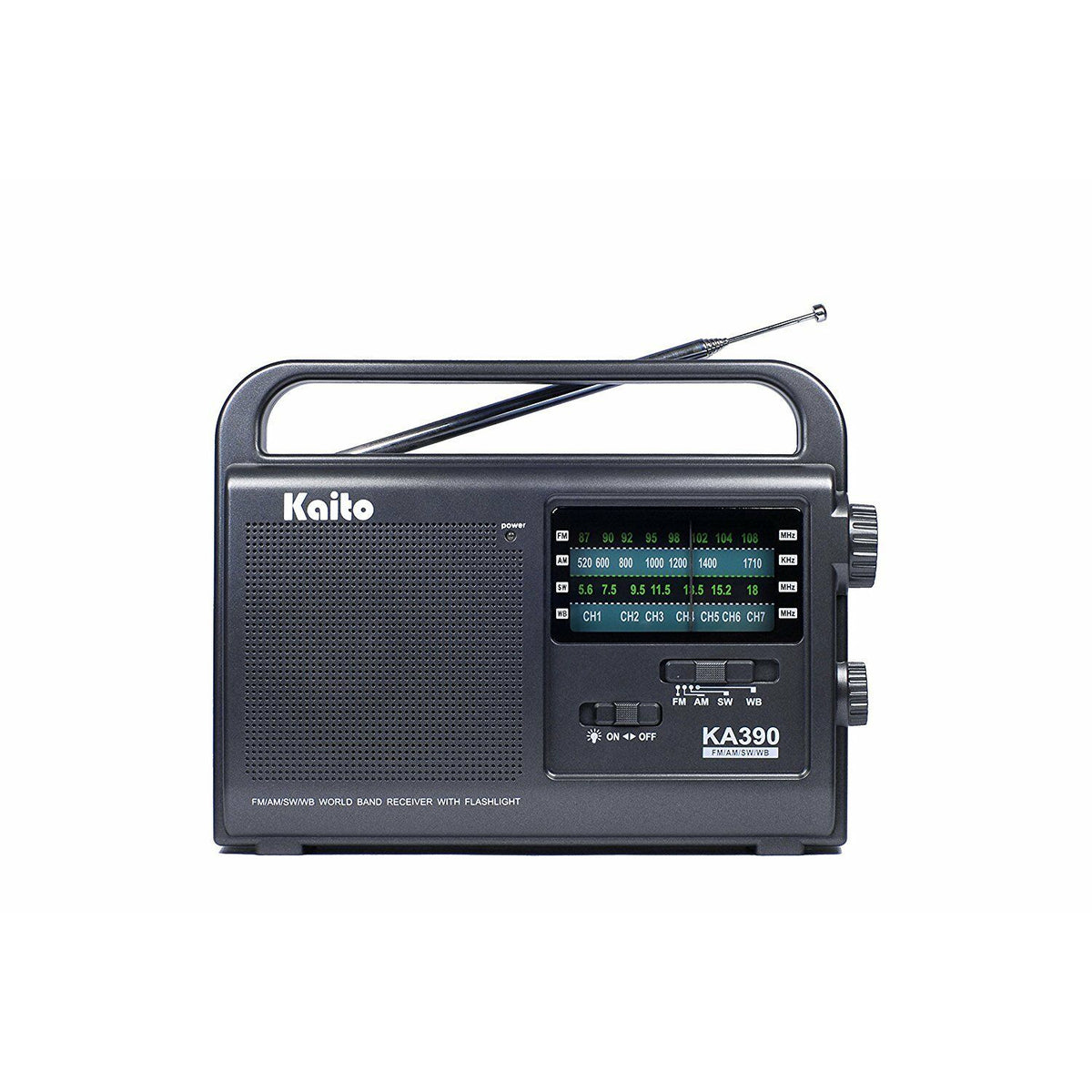 Kaito KA390 Portable AM/FM Shortwave NOAA Weather Radio with LED Flash ...